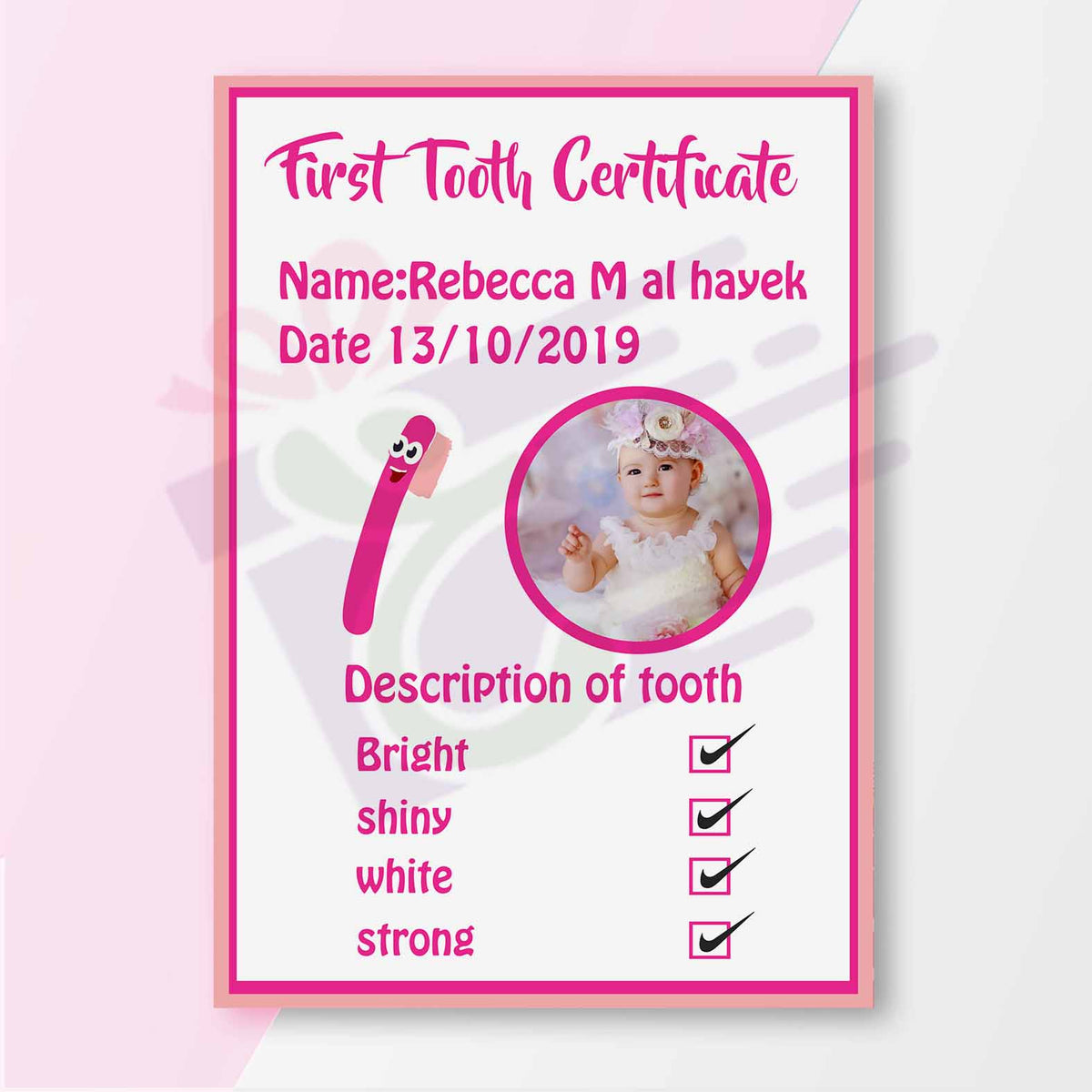 First tooth girl certificate 02 – 5ouza3balat